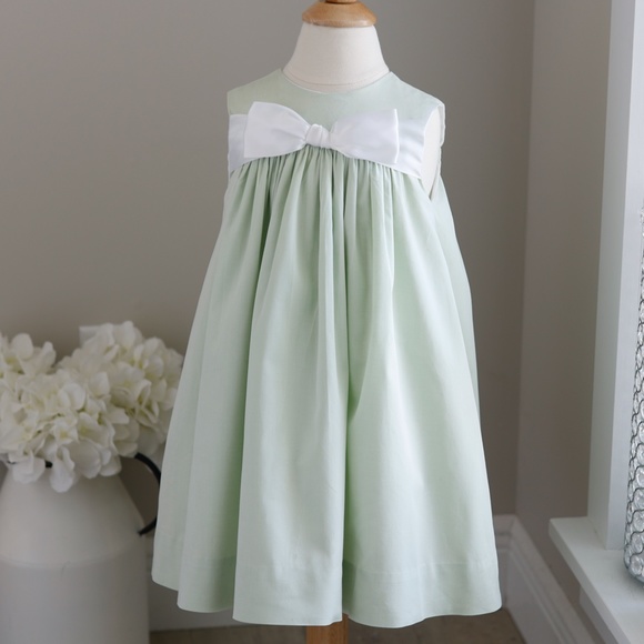 Boutique Chabré | Dresses | Girls Green Dress Aline Satin Bow Boutique ...